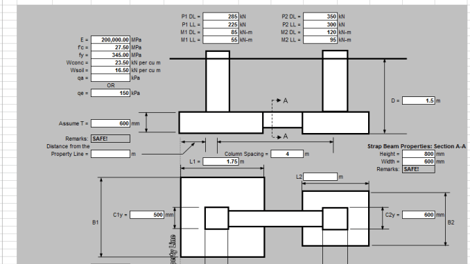 Combined Strap Footing Design Excel Sheet - Engineering Feed